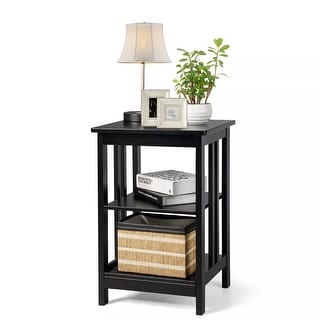 3-tier Nightstand Sofa End Table Baffles & Round Corners Black - 16" × ...