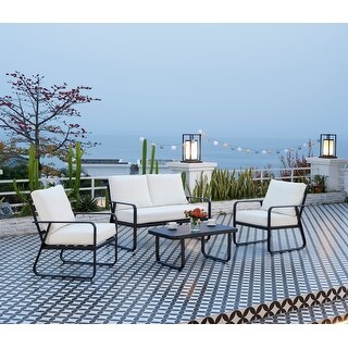 Maui 4-Piece Outdoor Metal Conversation Set with Cream Cushions - Bed ...
