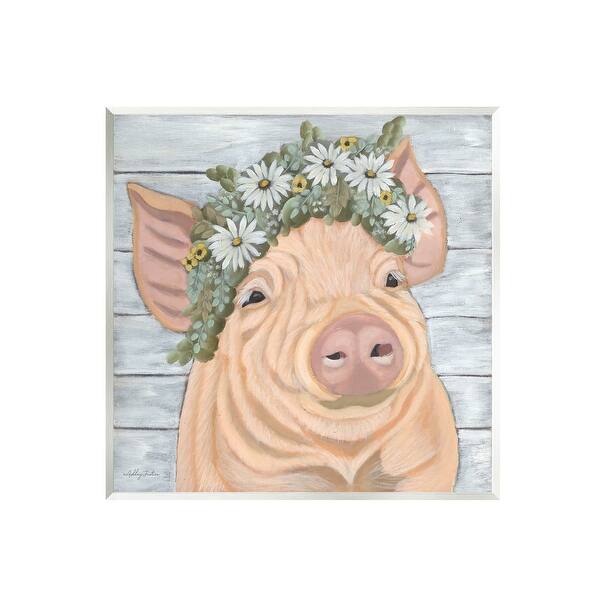 Stupell Happy Pig Daisy Blossom Crown Wall Plaque Art by Ashley Justice ...