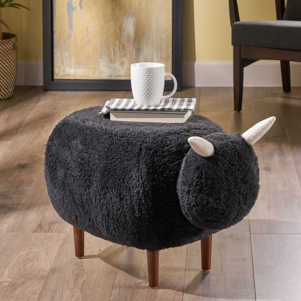 Pearcy Faux Fur Sheep Ottoman by Christopher Knight Home - Bed Bath ...