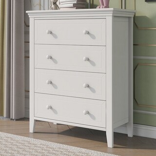 Traditional Concise Style White Solid Wood Four-Drawer Chest - Bed Bath ...