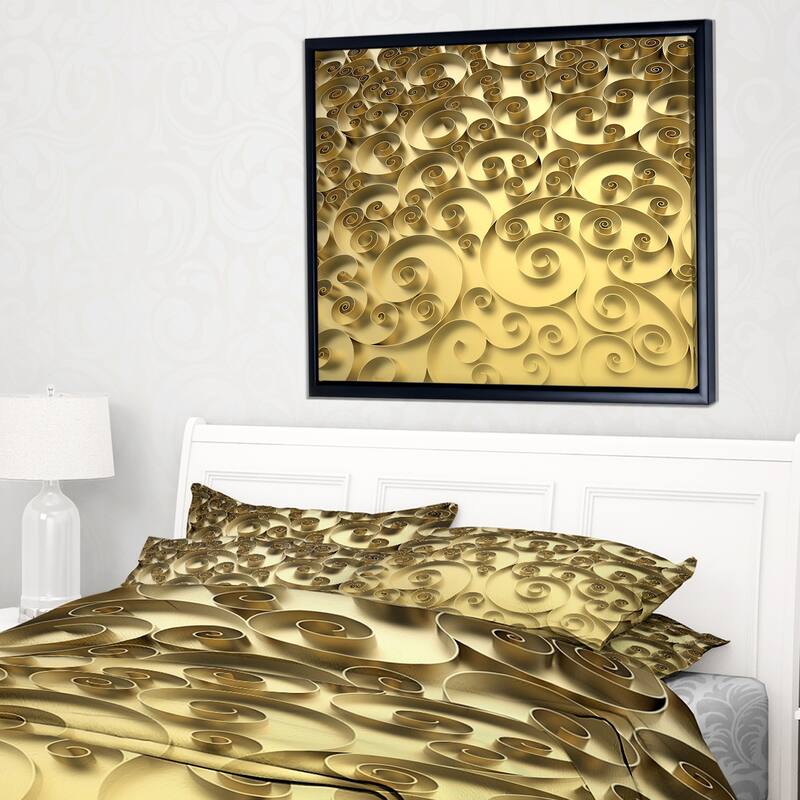 Designart "3D Golden Curly Background" Abstract Framed Canvas Art Print ...