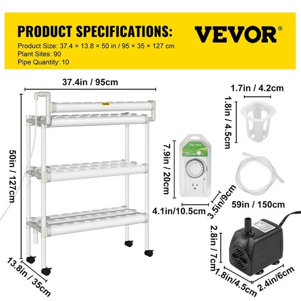 VEVOR White PVC-U Hydroponics Growing System with Water Pump Timer Nest ...