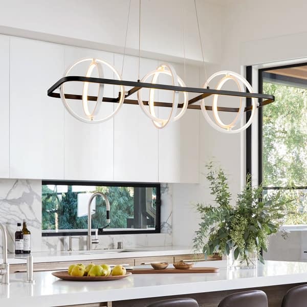 6-Light Modern Black Rectangular Globe Dimmable Large LED Chandelier ...