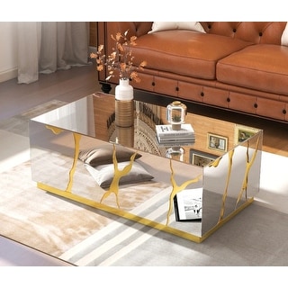 Rectangle Coffee Table Mirrored Golden Crackle Design - Bed Bath ...