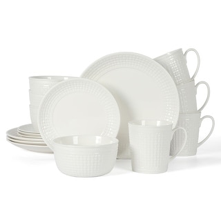 Martha Stewart 16 Piece Basket Weave New Bone China Embossed Porcelain ...
