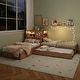 L-shaped Twin Size Floor Bed with Bookcase Built-in Downlights, 3-in-1 ...