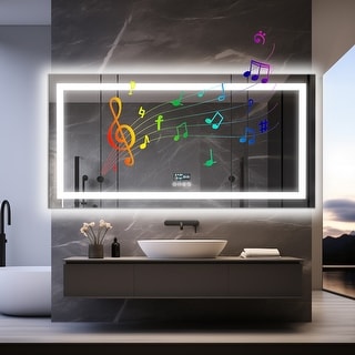 63"x32" Full length Large Bluetooth LED Bathroom Mirror with Date and ...