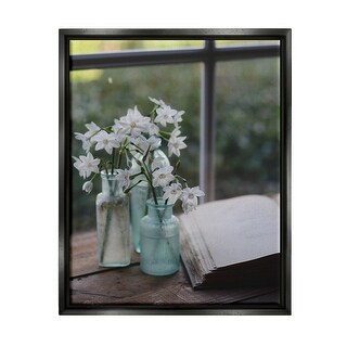 Stupell Delicate White Flowers Cottage Window Book Pages Floater Frame ...