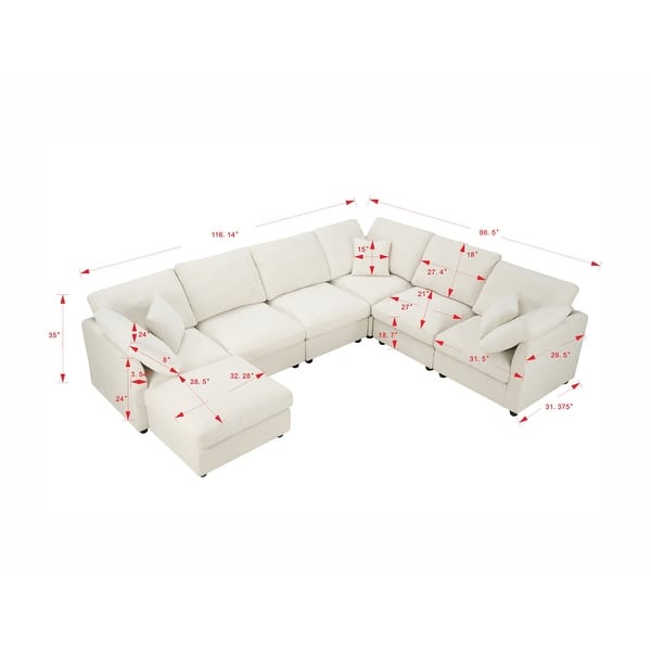 Warenne 7-Piece combination sofa chair, L-Shaped with Cushions - Bed ...