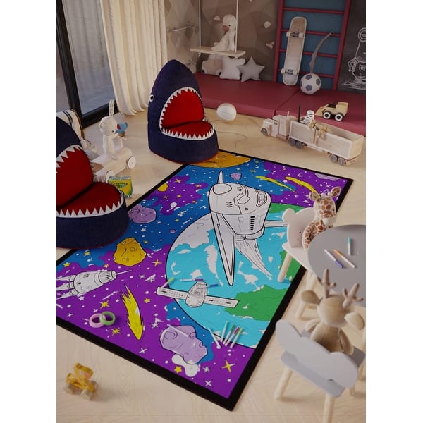 Space Art Kid Coloring Poster Rug Washable Marker Placemat Science ...