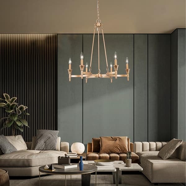 Transitional Distressed Gold Candle Chandelier 6-light Metal Dimmable ...