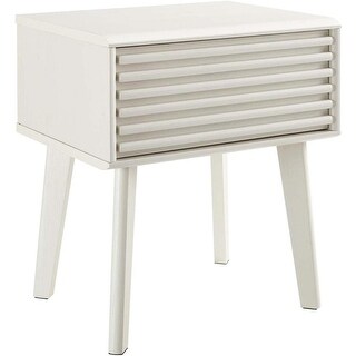 Mid-Century Modern White End Table with Storage Drawer and Tapered Legs ...