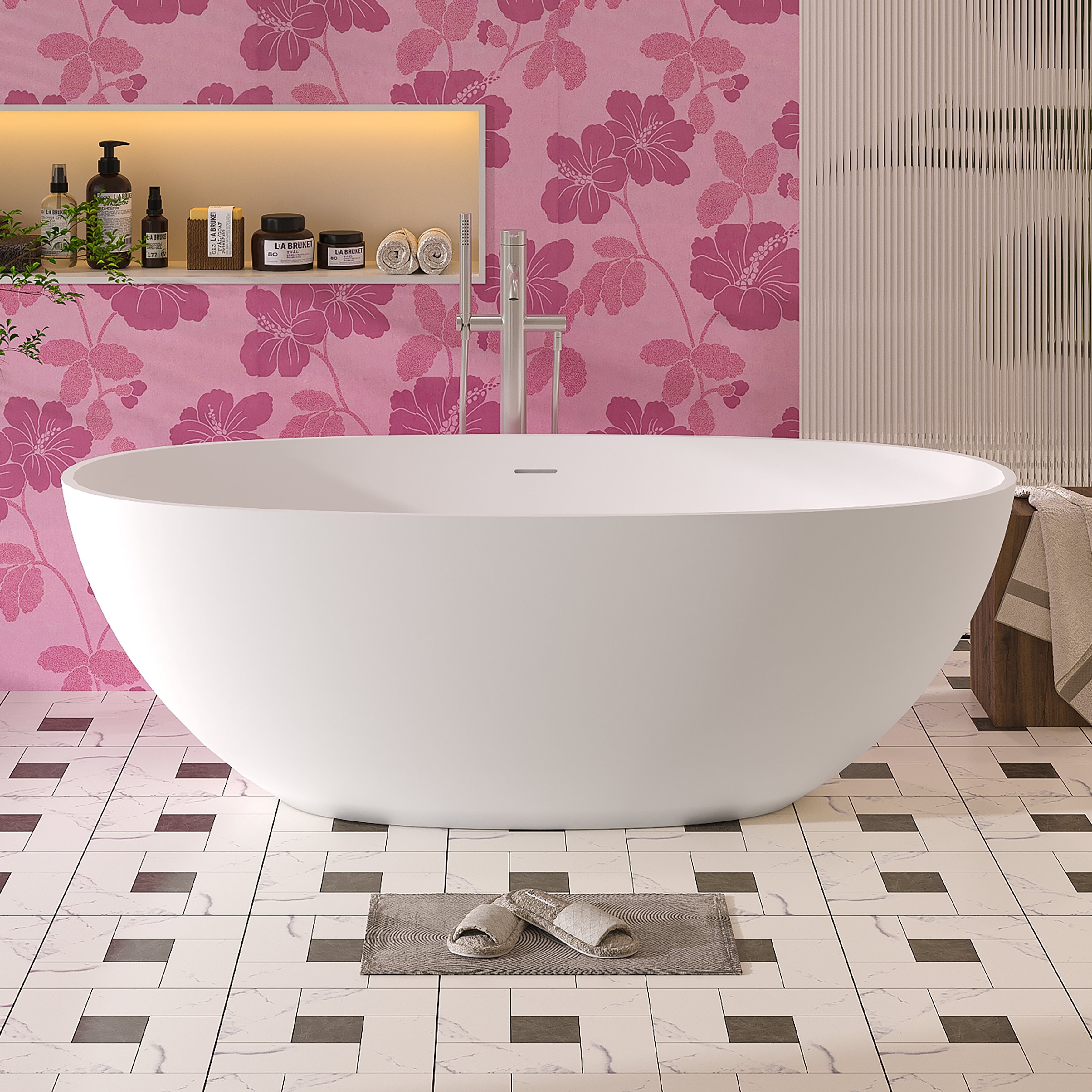 Freestanding Oval Shaped Stone Resin Bathtub, Solid Surface Matte White ...