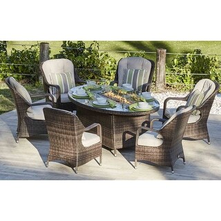 7-Piece Outdoor Gas Fire Pit Set Patio Oval Table with Arm Chairs - Bed ...