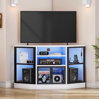 Corner Media Console with Storage Cabinets and LED Light - 47 inches in ...