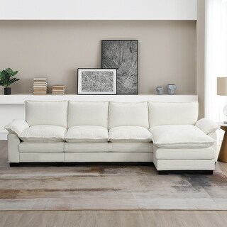 L-shaped Chenille Sectional Sofa w/Double Cushions, Storage Pockets ...