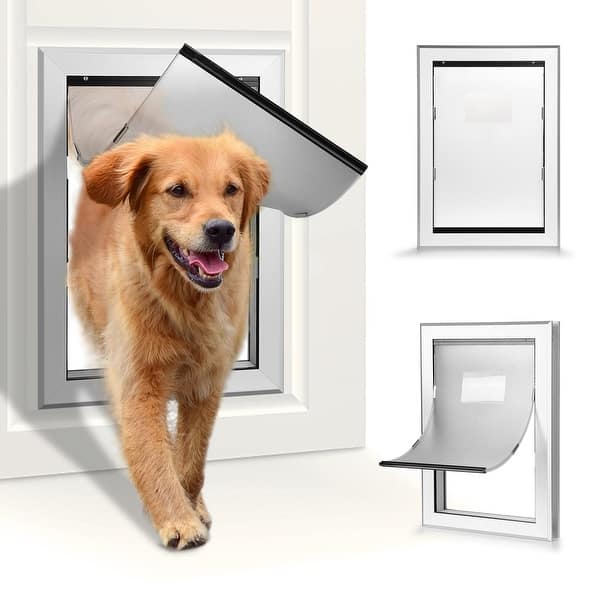 Large Pet Door Metal Door Frame and Magnetic Flap Door - Silver - On ...