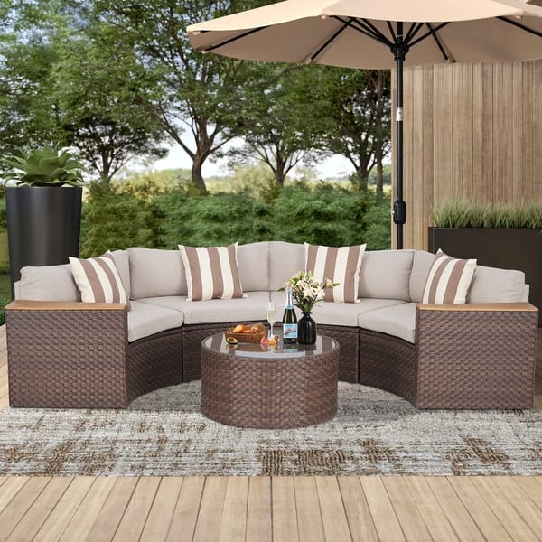 Nuon 5-piece Outdoor Patio Conversation Sets Half Moon Furniture Rattan Wicker Sofa Sectional ...