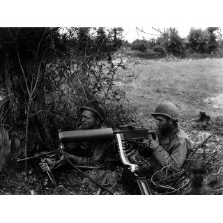 Two US Soldiers Positioned In A Normandy Hedgerow With A Water-Cooled ...