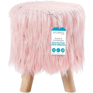 Faux Fur Foot Stool with Wood Legs - Soft Padded Seat for Makeup ...