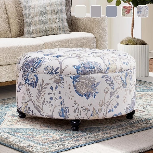 Tufted Large Round Storage Ottoman Footrest Beige/ Grey/ Blue - Bed ...