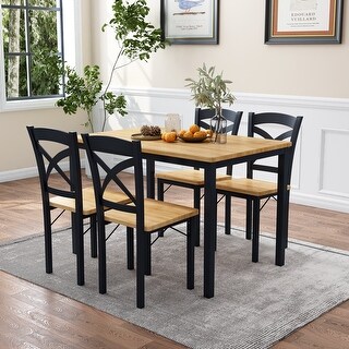 5-Piece Wooden Rectangular Dining Table Set w/Cross Back Dining Chair ...