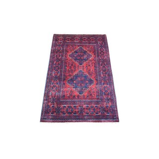 Shahbanu Rugs Deep and Saturated Red Afghan Khamyab Double Geometric ...