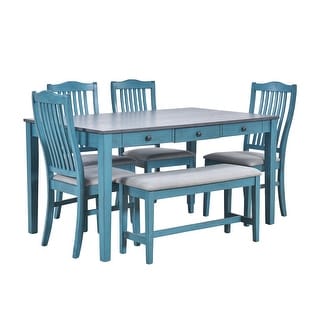Antique Blue Kitchen Dining Room Set 6-Piece Wood Dining Table Set ...