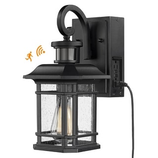 Motion Sensor Outdoor Light, Black Finish with Seeded Glass - Bed Bath ...