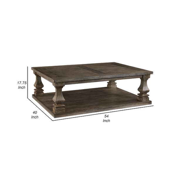 Classic 54 Inch Coffee Table, Baluster Legs, Spacious Top, Weathered ...