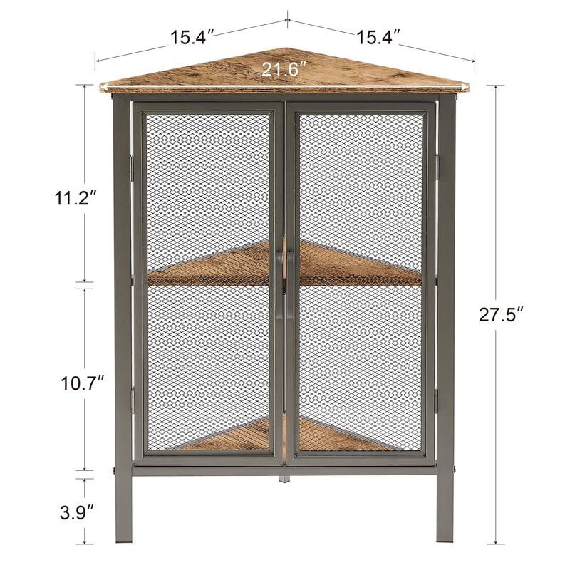 VECELO Triangular Corner Cabinet 27.5" 3-tier End Table with Mesh Doors ...