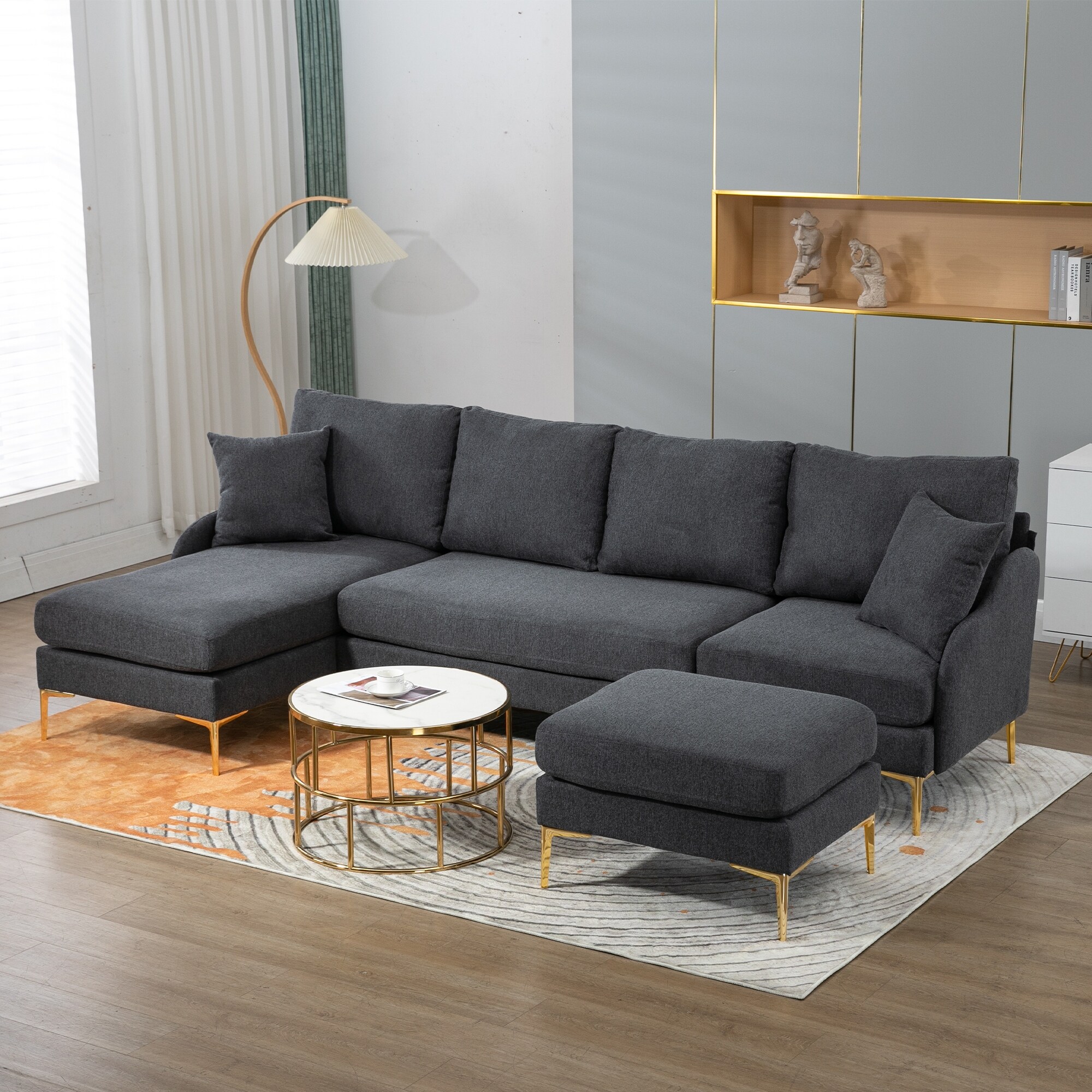 4-Seat Sectional Sofa Convertible U Shaped Couch with Chaise Lounge ...