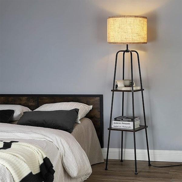 Modern Black Floor Lamp with Shelves Standing Storage Lamp - 1 - Bed ...