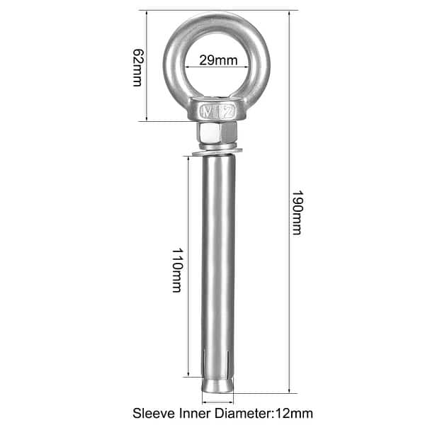 M12 x 150 Expansion Eyebolt Eye Nut Screw with Ring Anchor Raw Bolts 2 ...