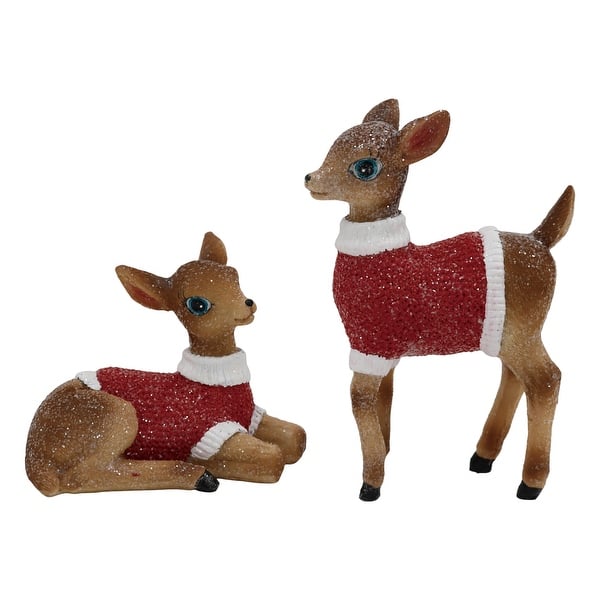 Set of 2 Resin Deer Figurines in Sweaters for Christmas Decor - Bed ...