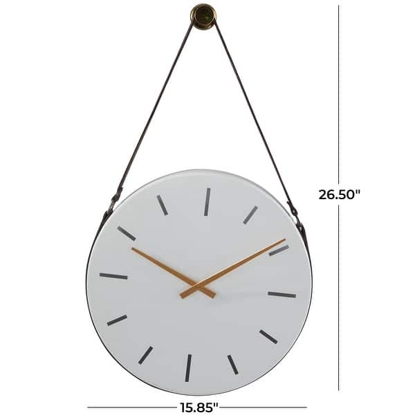 Stainless Steel Wall Clock with Leather Hanging Straps - Bed Bath ...