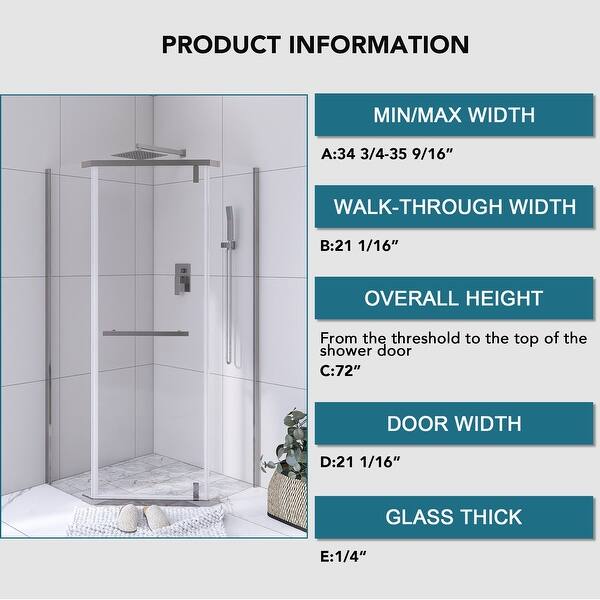 36'' x 72'' Neo-angle Pivot Semi-Frameless Corner Shower Enclosure - On ...