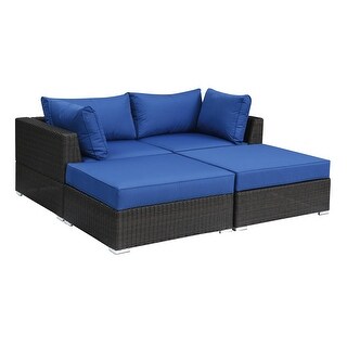 4Pcs Fabric Wicker Resin Sectional Sofa, Half-Round Resin Wicker Living ...