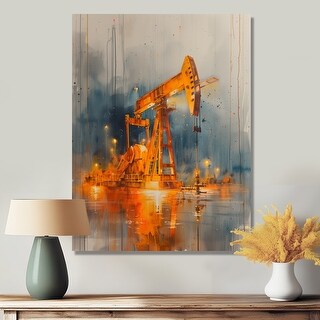 Designart "Orange Grey Fueling The Future Oil Rig II" Oil Rigs / Fields ...