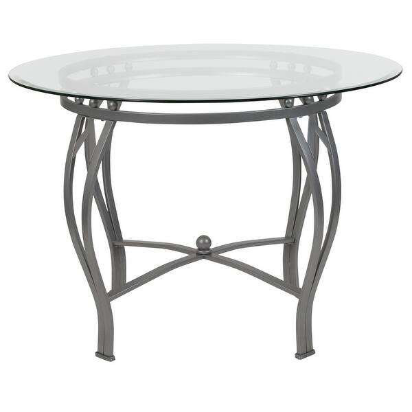 Syracuse 42'' Round Glass Dining Table with Bowed Out Metal Frame - Bed ...