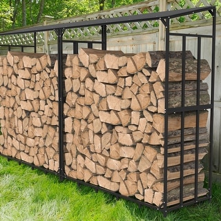 Large Firewood Log Rack Wood Storage Holder Iron Shed with Roof - 61.6 ...