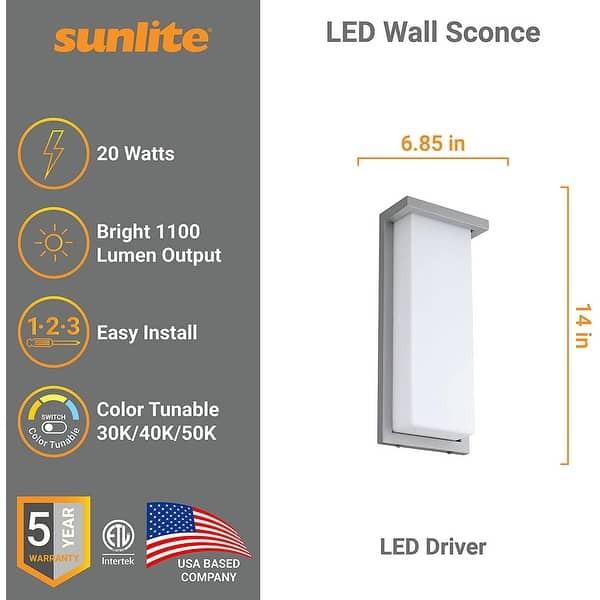 Sunlite 14 in. Silver LED CCT Color Tunable Switch 3000K 4000K 5000K ...
