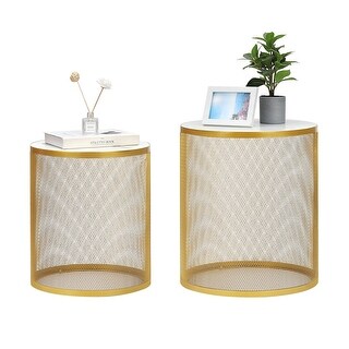 Set of 2 Nesting Sofa Table Metal Round Coffee Table Waterproof Side ...
