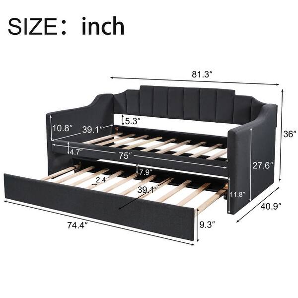 Rounded Corner Twin Size Daybed, Stylish Stitching Detail Sofa Bed ...