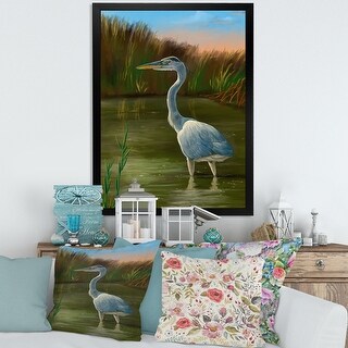 Designart "Blue Heron Wetland Bird" Traditional Framed Art Print - Bed ...