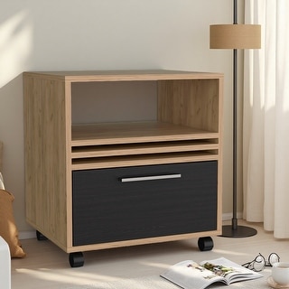 18.9"L Natural Oak Modern Nightstand, 1 Drawer & Open Shelf Storage ...