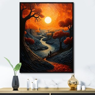 Designart "Teal Bold Rhythmic Illusion Landscape II" Op Art Framed ...