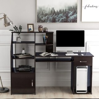 Multi-Functions Computer Desk with Cabinet (Espresso) - Bed Bath ...