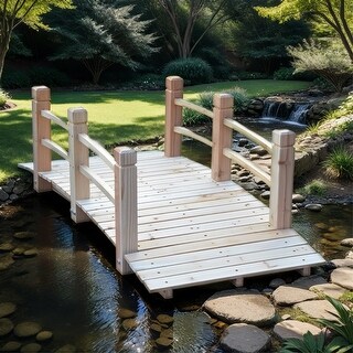 Outsunny Wooden Garden Bridge with Safety Rails,Backyard Footbridge ...
